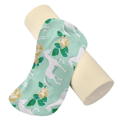 xigua Funny Flower Horse Neck Roll Pillow for Neck Relief with Removable Washable Cover - Memory Foam Round Cylinder Bolster, Ergonomically Designed for Head, Neck, Back, and Legs