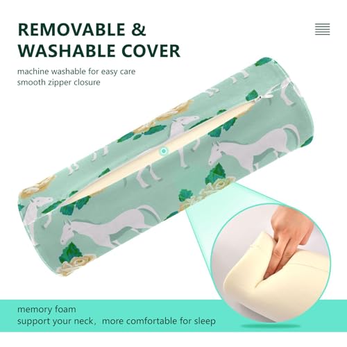 xigua Funny Flower Horse Neck Roll Pillow for Neck Relief with Removable Washable Cover - Memory Foam Round Cylinder Bolster, Ergonomically Designed for Head, Neck, Back, and Legs