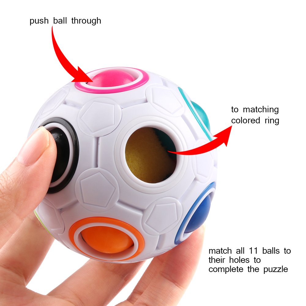 D-FantiX Rainbow Puzzle Ball Cube Magic Rainbow Ball Stress Fidget Ball Brain Teasers Games Fidget Toys Easter Christmas Stocking Stuffers for Kids Set of 2