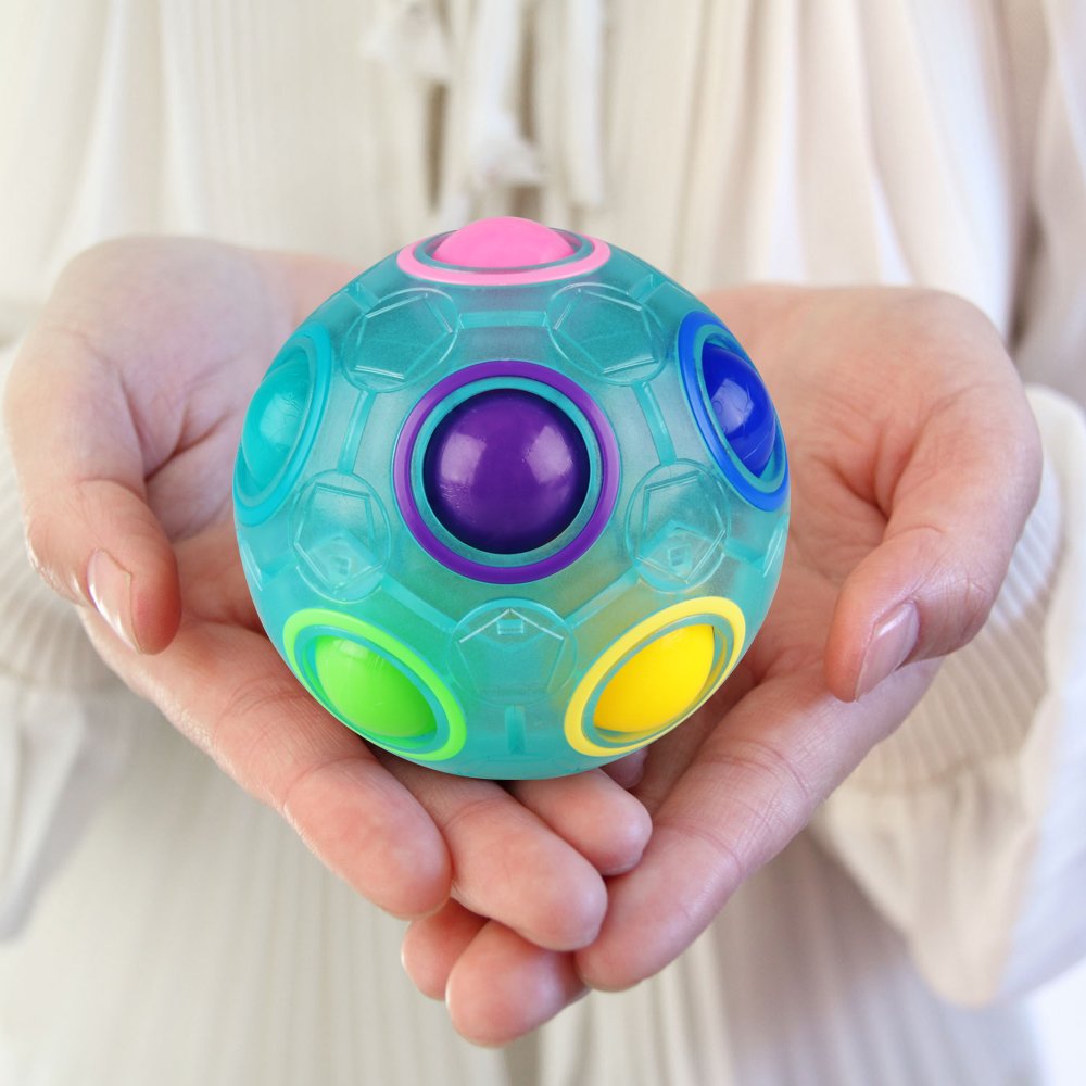 D-FantiX Rainbow Puzzle Ball Cube Magic Rainbow Ball Stress Fidget Ball Brain Teasers Games Fidget Toys Easter Christmas Stocking Stuffers for Kids Set of 2