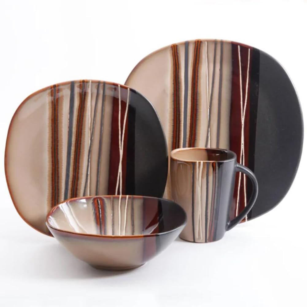 IHIPPO Dinnerware Sets Modern Ceramic Stoneware Plate Mug & Bowl Sets Kitchen Dinnerware Dinnerware Brown Set of 16 Dinner Plates Dishes Microwave and Dishwasher Safe Serive for 4 Person