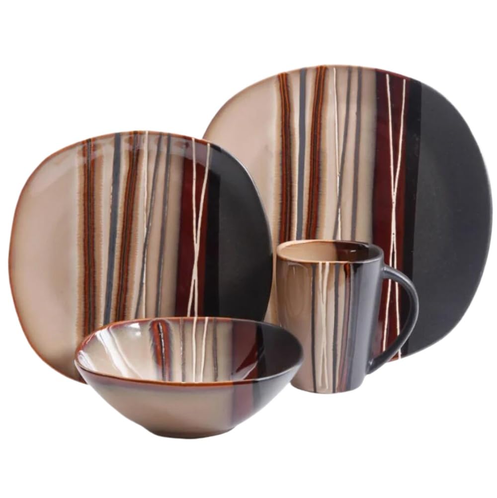 IHIPPO Dinnerware Sets Modern Ceramic Stoneware Plate Mug & Bowl Sets Kitchen Dinnerware Dinnerware Brown Set of 16 Dinner Plates Dishes Microwave and Dishwasher Safe Serive for 4 Person