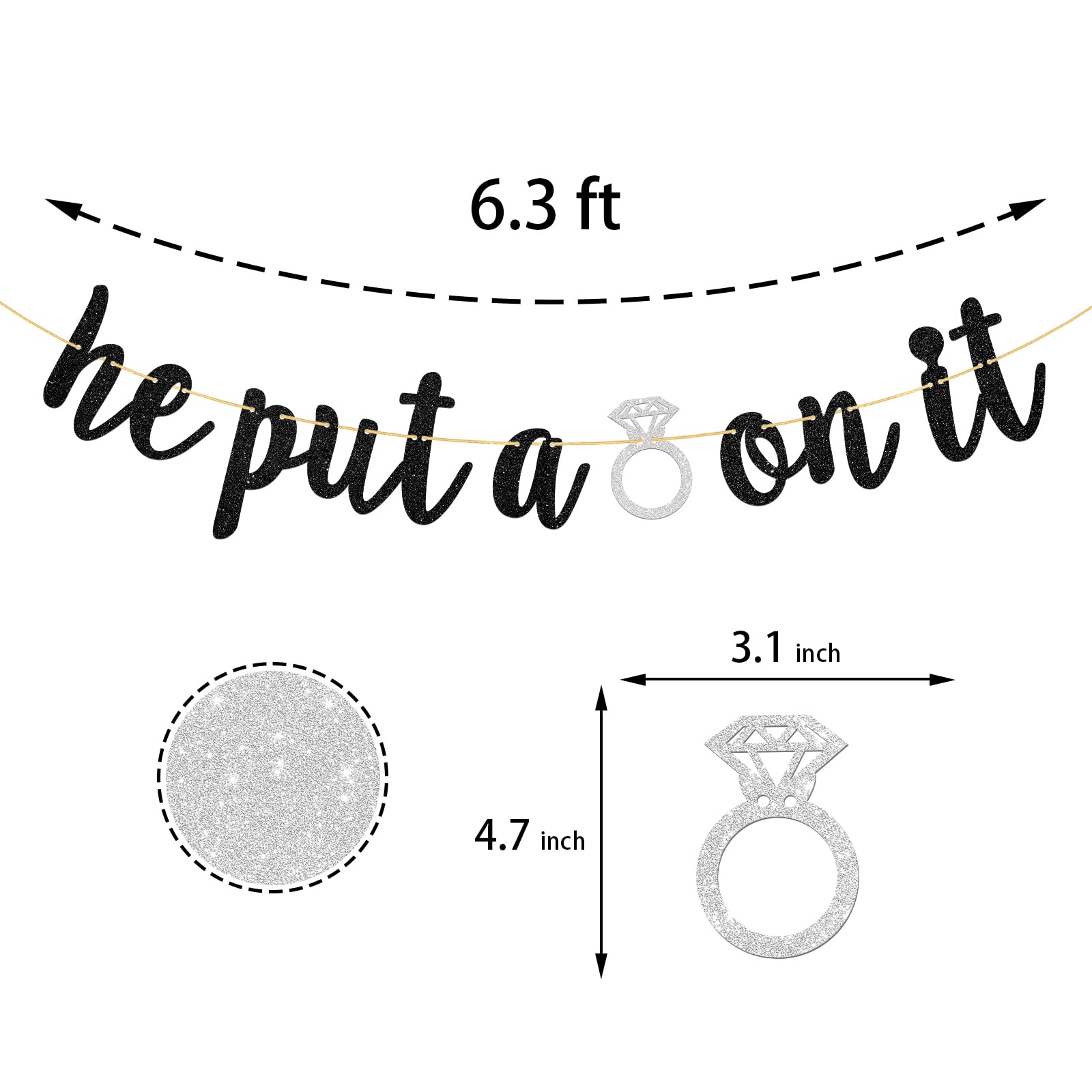 T-minimalist He Put a Ring On It Banner, Wedding Theme Party Decorations, Engagement / Bachelorette Bridal Shower Sign Decors Supplies, 6.3 Feet