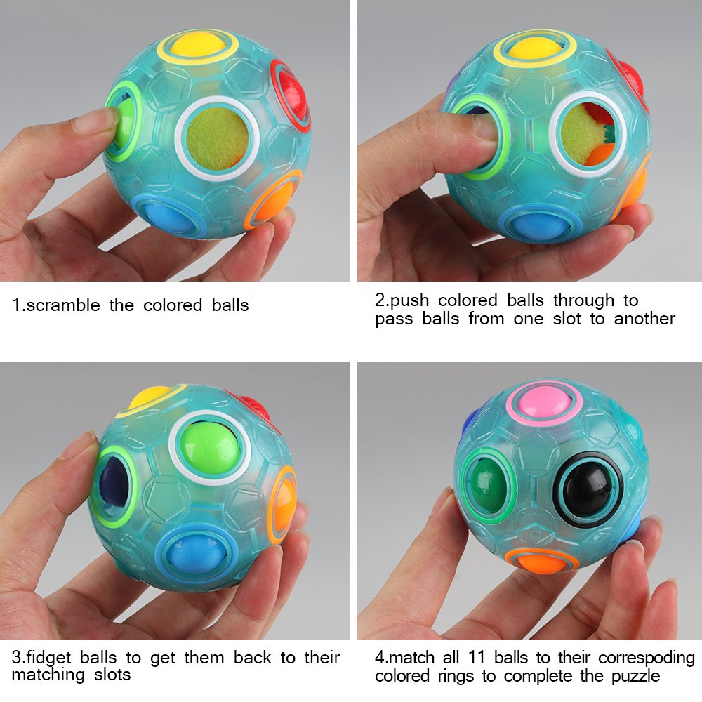 D-FantiX Rainbow Puzzle Ball Cube Magic Rainbow Ball Stress Fidget Ball Brain Teasers Games Fidget Toys Easter Christmas Stocking Stuffers for Kids Set of 2