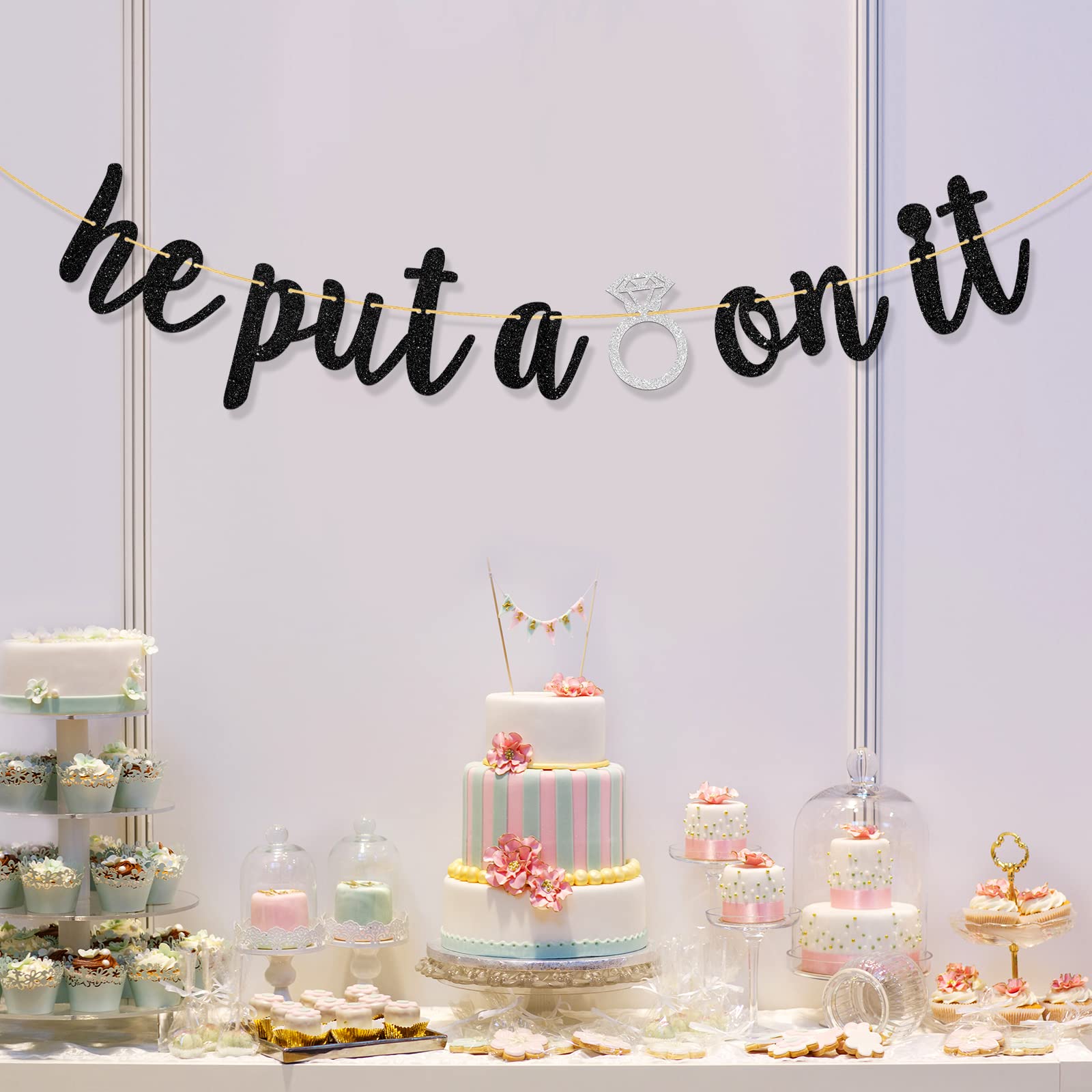 T-minimalist He Put a Ring On It Banner, Wedding Theme Party Decorations, Engagement / Bachelorette Bridal Shower Sign Decors Supplies, 6.3 Feet
