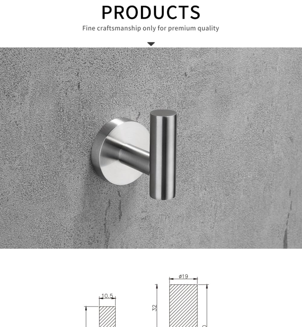 Bathroom Hardware Set Accessories Kit Brushed Stainless Steel Round Wall Rack Hand Bar Toilet Roll Paper Holder Robe Towel Hook,SS,Towel bar,45cm