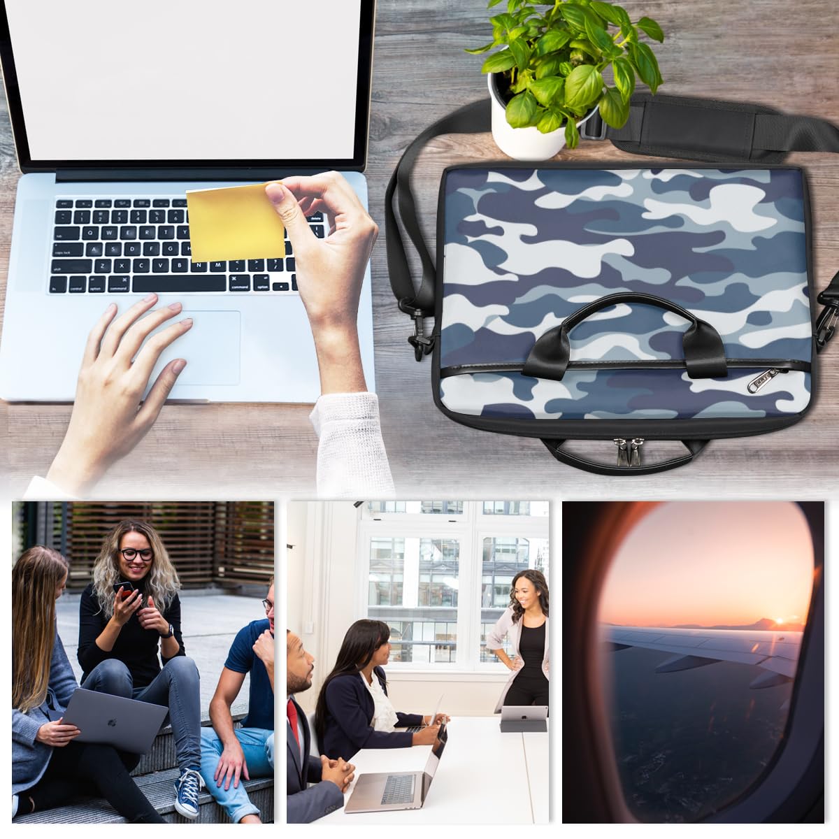 Retro Camo Laptop Computer Bag Waterproof Shoulder Messenger Bag 13-15 inch Durable Laptop Tote Bag with Shoulder Strap Handle Lightweight Crossbody Briefcase