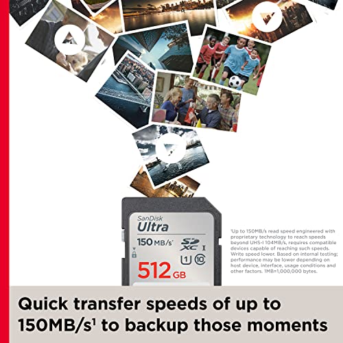 SanDisk 512GB Ultra SDXC UHS-I Memory Card - Up to 150MB/s, C10, U1, Full HD, SD Card - SDSDUNC-512G-GN6IN