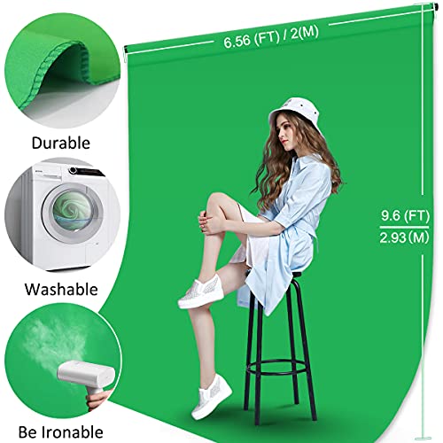 Heysliy 6.5 X 9.6 FT Green Screen Backdrop Kit with 6.5 X 6.5 FT Portable Backdrop Support Stand, Greenscreen Kit Stand with Green Cloth and 4 Spring Clamps, for Photoshoot Streaming Zoom Gaming