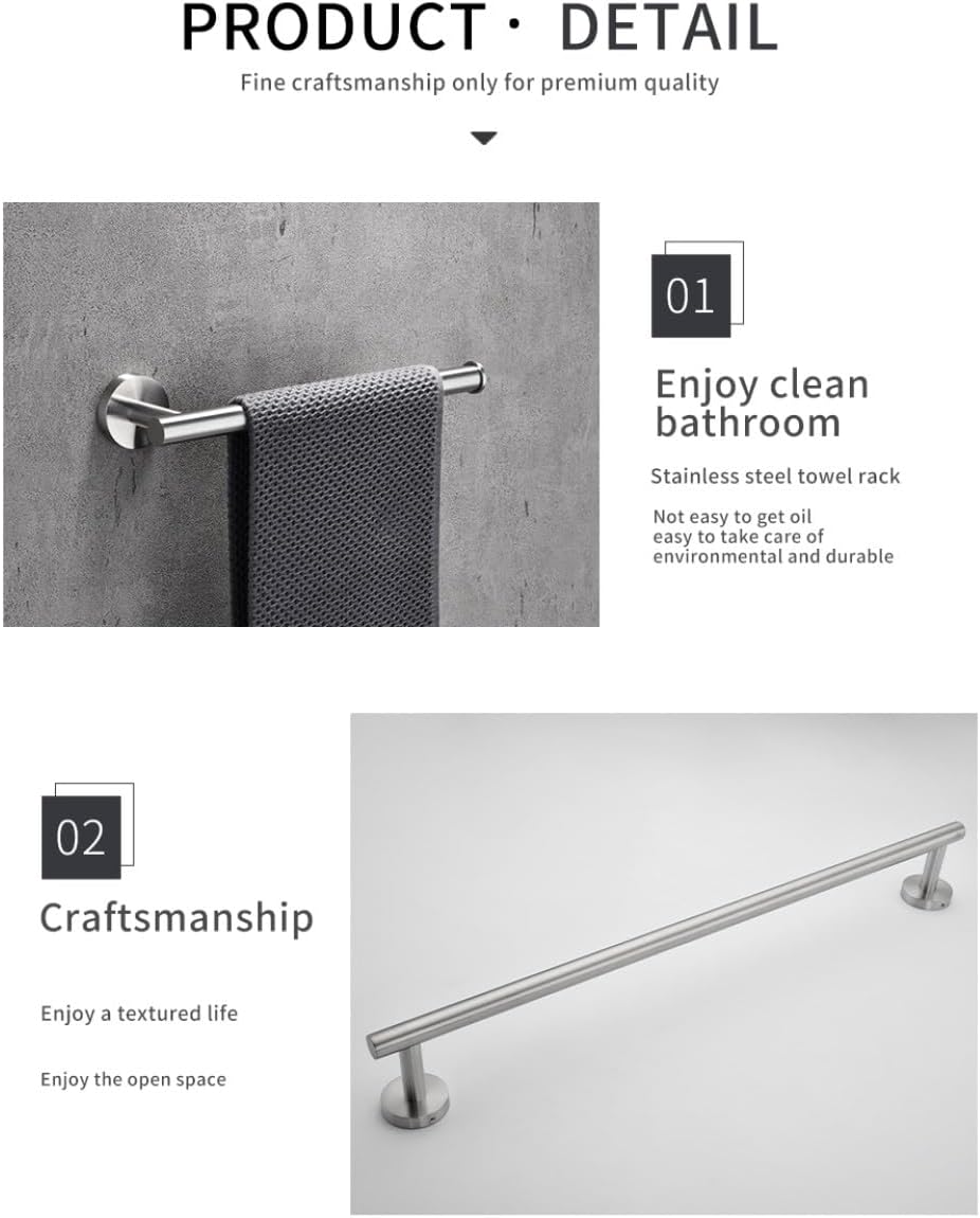 Bathroom Hardware Set Accessories Kit Brushed Stainless Steel Round Wall Rack Hand Bar Toilet Roll Paper Holder Robe Towel Hook,SS,Towel bar,45cm