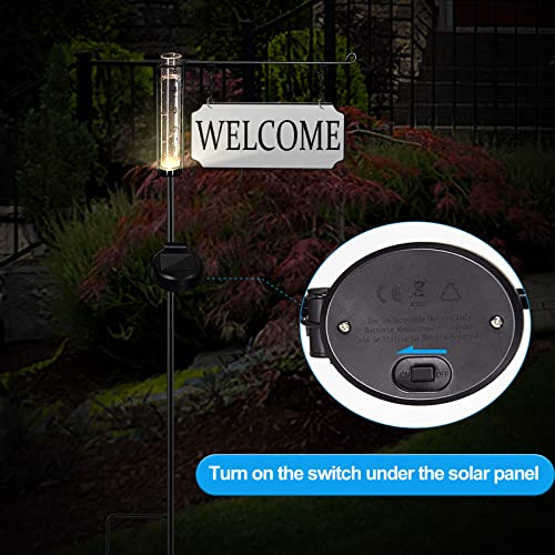Uitpon 36" Rain Gauge Outdoor Decorative with Solar Powered Light,Metal“Welcome”Yard Sign Stakes with Plastic Rain Measure Gauge for Garden Lawn Decorations