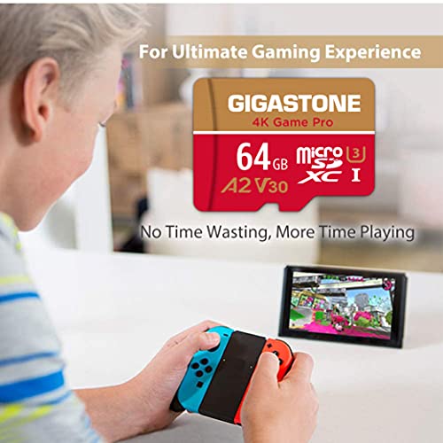 [5-Yrs Free Data Recovery] Gigastone 64GB 2-Pack Micro SD Card, 4K Game Pro, MicroSDXC Memory Card for Nintendo-Switch, GoPro, Security Camera, DJI, UHD Video, R/W up to 95/35MB/s, UHS-I U3 A2 V30 C10
