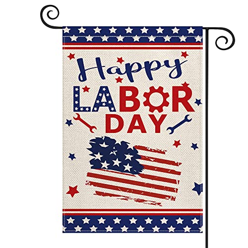 AVOIN colorlife Happy Labor Day Garden Flag Double Sided, Honoring the Workers Star-Spangled Glory Yard Outdoor Decoration 12x18 Inch
