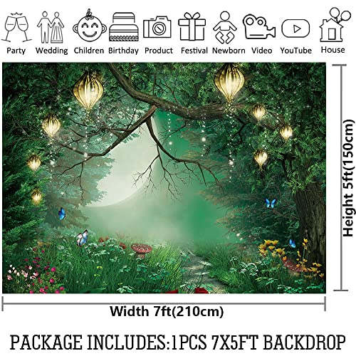 7x5ft Spring Enchanted Fairytale Forest Backdrop for Photography Mushroom Wonderland Photo Background for Newborn Baby Shower Photoshoot Children Birthday Party Decorations Banner