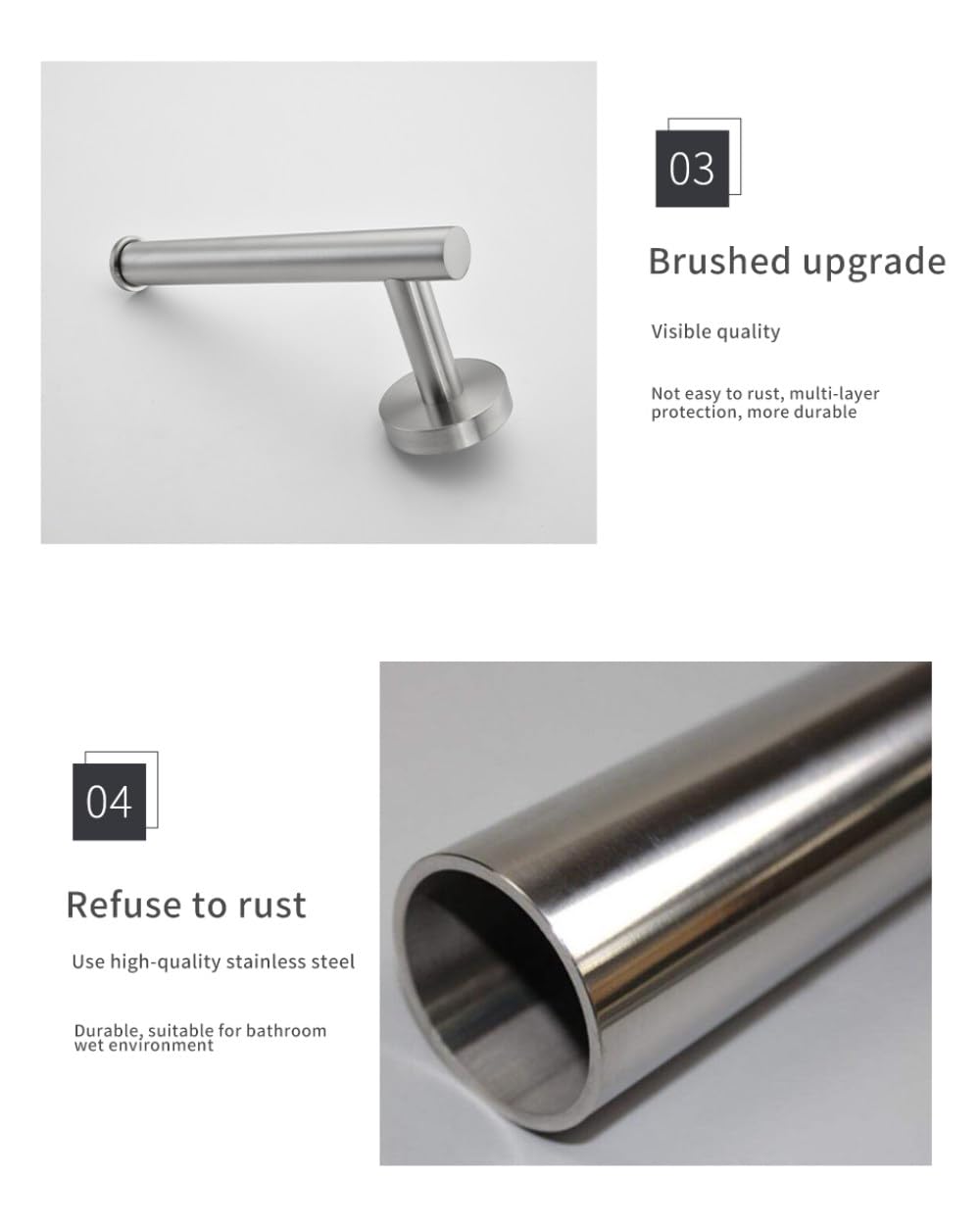Bathroom Hardware Set Accessories Kit Brushed Stainless Steel Round Wall Rack Hand Bar Toilet Roll Paper Holder Robe Towel Hook,SS,Towel bar,45cm