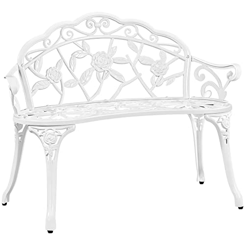 Topeakmart Garden Bench Outdoor Bench for Patio, Cast Aluminium Park Bench for Garden, Backyard, Lawn, Porch, Path