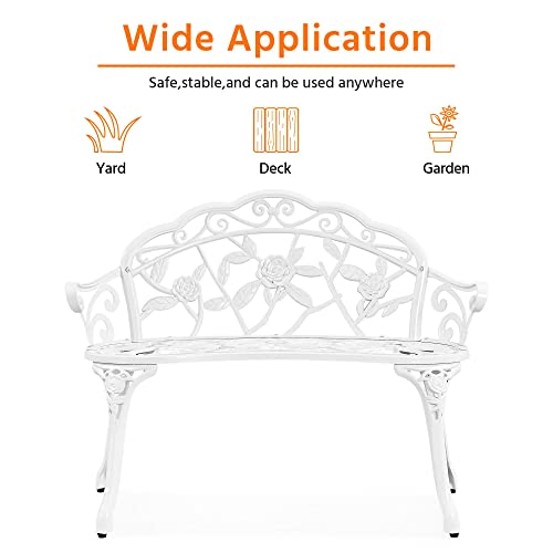 Topeakmart Garden Bench Outdoor Bench for Patio, Cast Aluminium Park Bench for Garden, Backyard, Lawn, Porch, Path