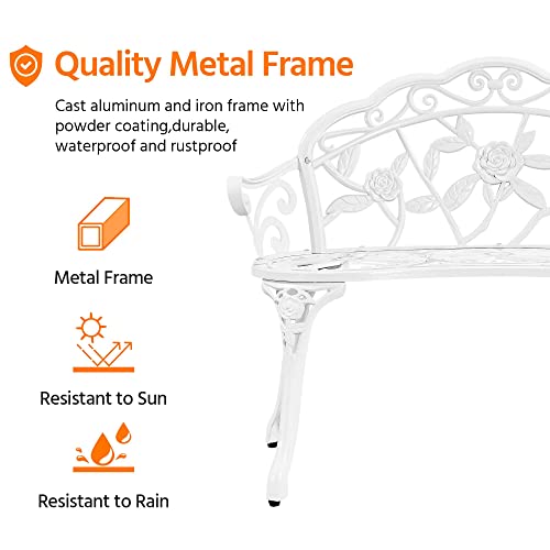 Topeakmart Garden Bench Outdoor Bench for Patio, Cast Aluminium Park Bench for Garden, Backyard, Lawn, Porch, Path