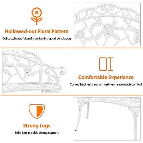Topeakmart Garden Bench Outdoor Bench for Patio, Cast Aluminium Park Bench for Garden, Backyard, Lawn, Porch, Path
