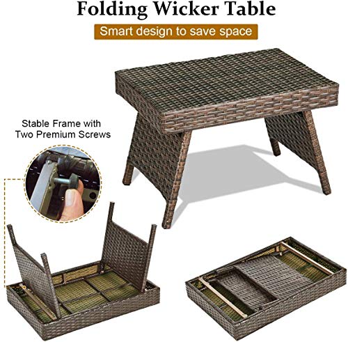 GOFLAME Wicker Table Patio Outdoor Poolside Garden Lawn Bistro Foldable Portable Leisure Standing Coffee Side Table, Espresso Brown