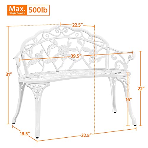 Topeakmart Garden Bench Outdoor Bench for Patio, Cast Aluminium Park Bench for Garden, Backyard, Lawn, Porch, Path