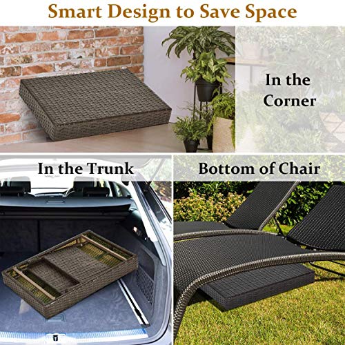 GOFLAME Wicker Table Patio Outdoor Poolside Garden Lawn Bistro Foldable Portable Leisure Standing Coffee Side Table, Espresso Brown