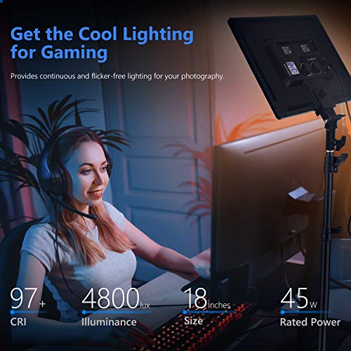 Neewer 18" Led Video Light Panel Lighting Kit with Remote, 2-Pack 45W Dimmable Bi-Color +Light Stand, 3200K–5600K Soft Light CRI 97+ 4800Lux for Game/Live Streaming/YouTube/Photography