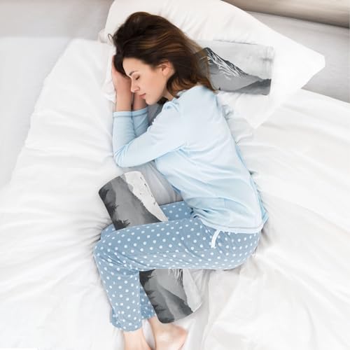 xigua Mountain Landscape Neck Roll Pillow for Neck Relief with Removable Washable Cover - Memory Foam Round Cylinder Bolster, Ergonomically Designed for Head, Neck, Back, and Legs