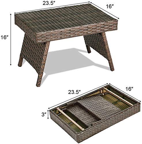 GOFLAME Wicker Table Patio Outdoor Poolside Garden Lawn Bistro Foldable Portable Leisure Standing Coffee Side Table, Espresso Brown