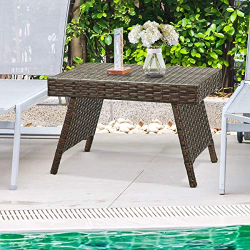 GOFLAME Wicker Table Patio Outdoor Poolside Garden Lawn Bistro Foldable Portable Leisure Standing Coffee Side Table, Espresso Brown