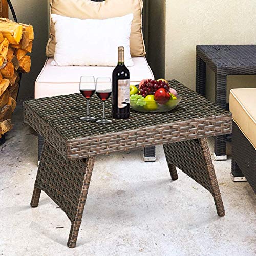 GOFLAME Wicker Table Patio Outdoor Poolside Garden Lawn Bistro Foldable Portable Leisure Standing Coffee Side Table, Espresso Brown