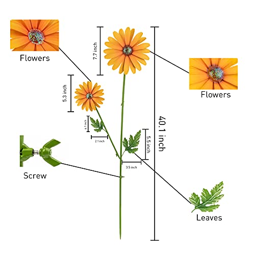 haitiangarden Sunflower Wind Spinner, Metal Yard Art Windmill with 2 Spinning Flowers, Decorative Sunflower Garden Stake for Lawn Patio Pathway