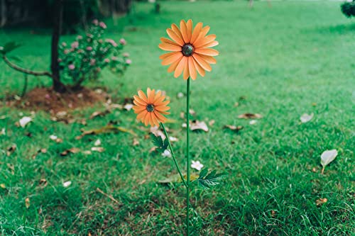 haitiangarden Sunflower Wind Spinner, Metal Yard Art Windmill with 2 Spinning Flowers, Decorative Sunflower Garden Stake for Lawn Patio Pathway