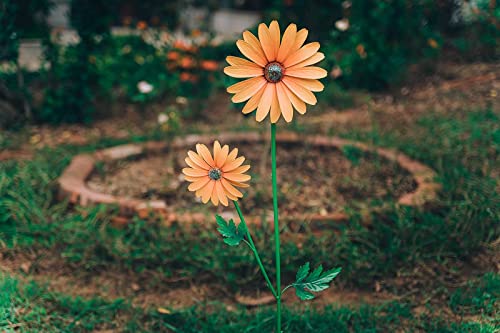 haitiangarden Sunflower Wind Spinner, Metal Yard Art Windmill with 2 Spinning Flowers, Decorative Sunflower Garden Stake for Lawn Patio Pathway