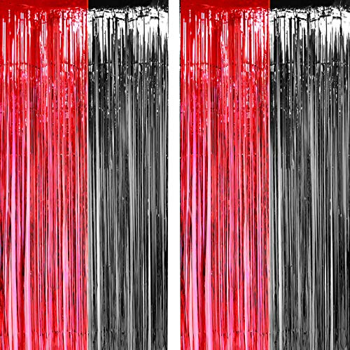 Casino Party Tinsel Foil Fringe Curtains - Viva Las Vegas Game Night Birthday Photo Backdrops Wedding Party Decor Photo Booth Props Backdrops Decorations