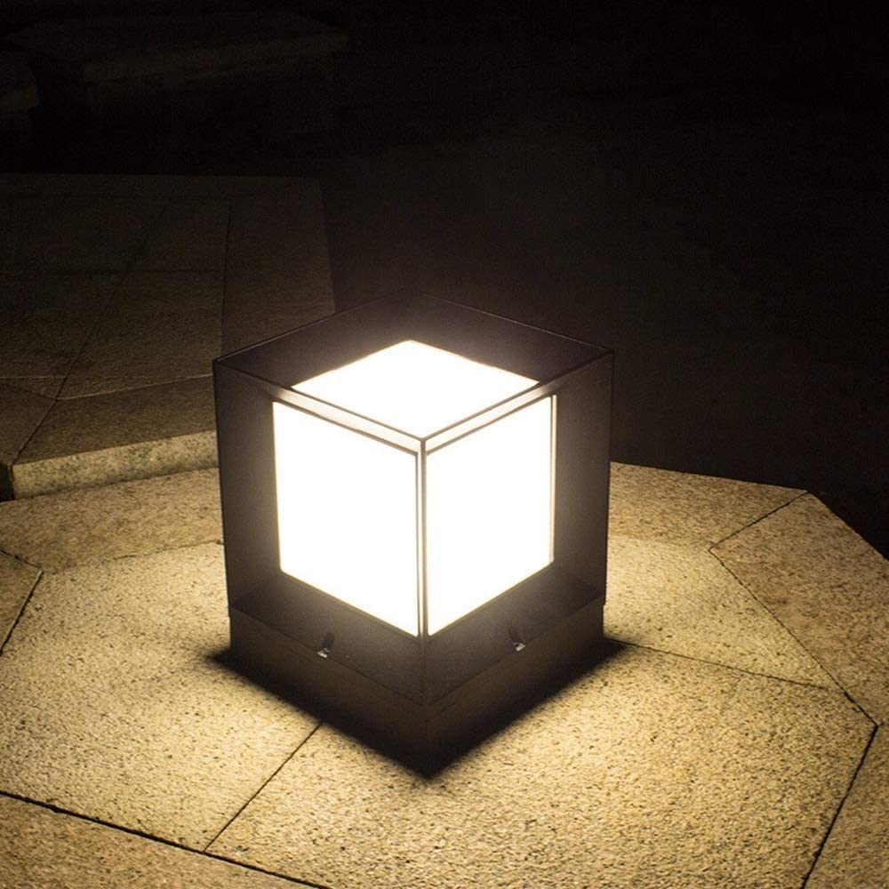 MODEBHD Modern Black Outdoor IP54 Waterproof Landscape Column Light Energy Saving Rustproof Die-cast Aluminum Patio Post Light Square Fence Guardrail Doorway Porch Pillar Lamps