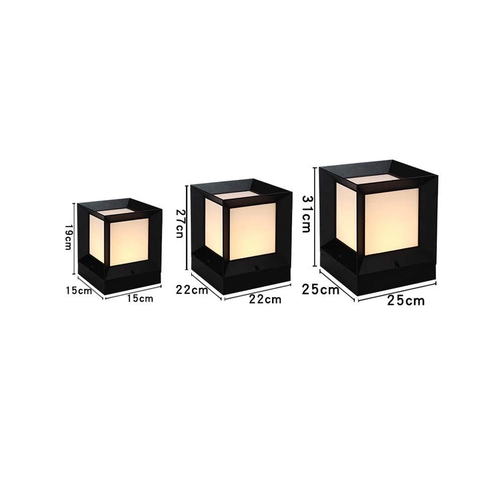 MODEBHD Modern Black Outdoor IP54 Waterproof Landscape Column Light Energy Saving Rustproof Die-cast Aluminum Patio Post Light Square Fence Guardrail Doorway Porch Pillar Lamps