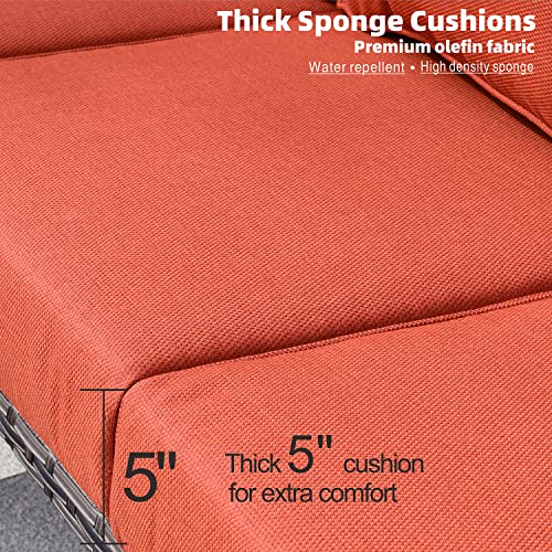 ovios Patio Furniture Set 6 PCS All Weather Outdoor Wicker Rattan Sofa Set with Fire Pit Table Ottomans High Back Sofa Thick Cushion Garden Backyard Porch (Orange Red)