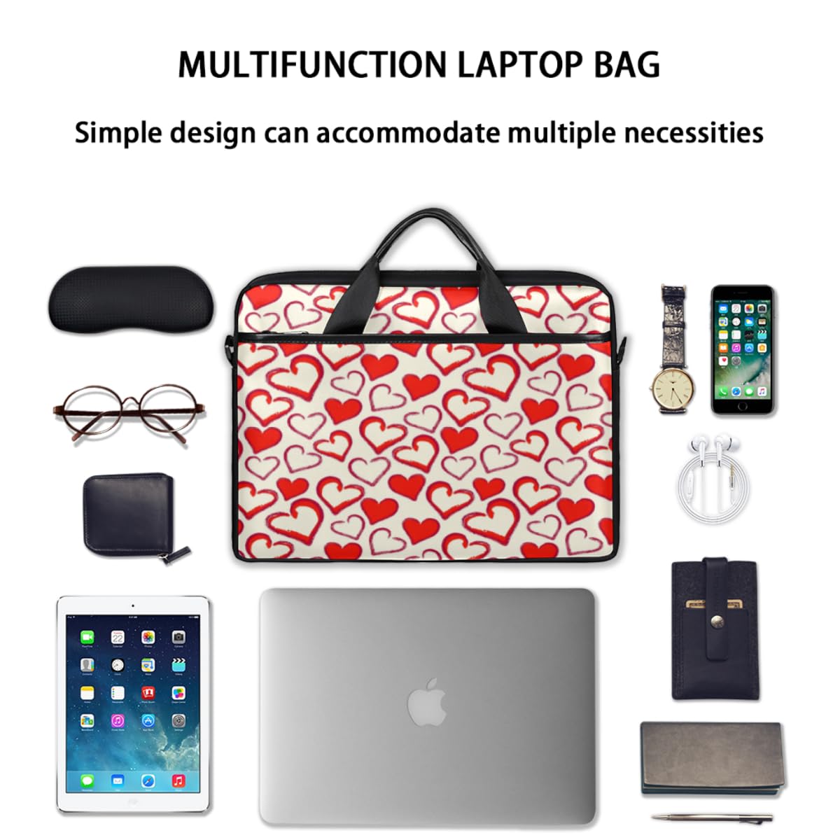 Heart Shape Laptop Computer Bag Waterproof Shoulder Messenger Bag 13-15 inch Durable Laptop Tote Bag with Shoulder Strap Handle Lightweight Crossbody Briefcase