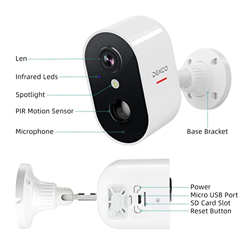DEKCO Security Cameras Wireless Outdoor/Indoor, 1080P HD Wireless Rechargeable Battery Powered WiFi Home Surveillance Camera with Spotlight, Siren, Motion Detection, Color Night Vision, IP66