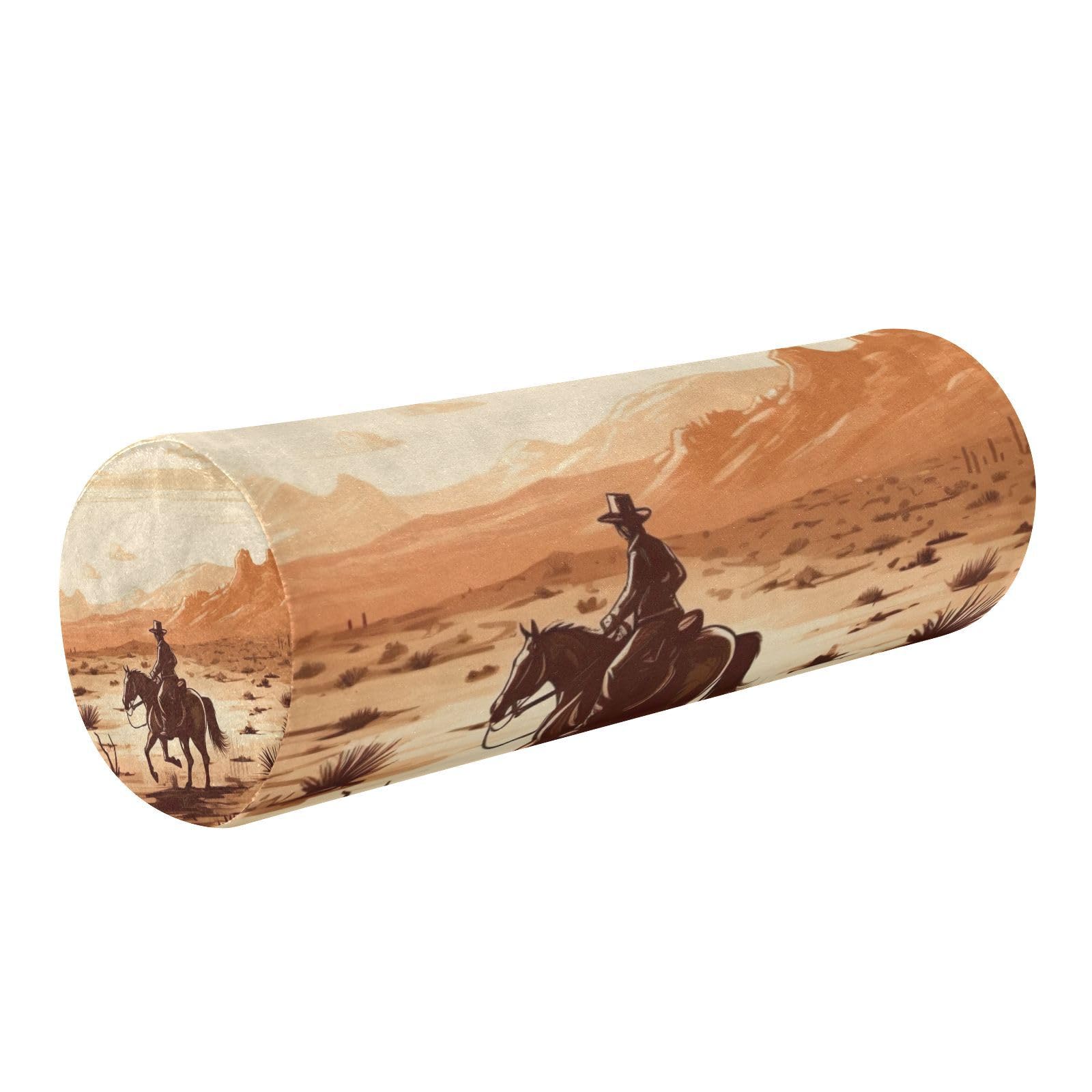 xigua Western Cowboy Neck Roll Pillow for Neck Relief with Removable Washable Cover - Memory Foam Round Cylinder Bolster, Ergonomically Designed for Head, Neck, Back, and Legs
