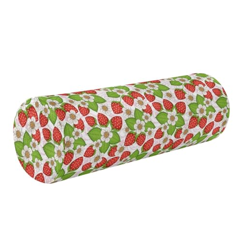 xigua Cute Strawberry Neck Roll Pillow for Neck Relief with Removable Washable Cover - Memory Foam Round Cylinder Bolster, Ergonomically Designed for Head, Neck, Back, and Legs