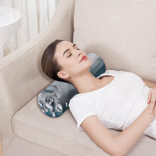 xigua Running Horses Neck Roll Pillow for Neck Relief with Removable Washable Cover - Memory Foam Round Cylinder Bolster, Ergonomically Designed for Head, Neck, Back, and Legs
