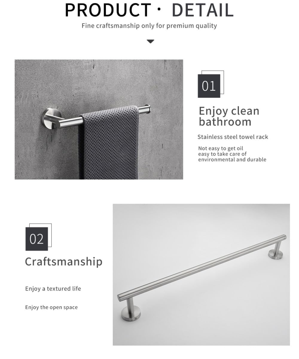 Bathroom Hardware Set Accessories Kit Brushed Stainless Steel Round Wall Rack Hand Bar Toilet Roll Paper Holder Robe Towel Hook,BG,Towel bar,45cm