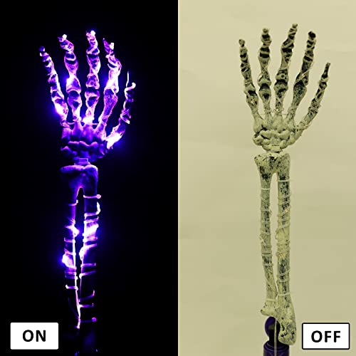 LitHome Lighted Skeleton Hands Halloween Stake Lights Outdoor, 8 Lighting Modes Purple String Lights Light Up Skull Hand Spooky Halloween Garden Stake for Pathway Walkway Garden Party