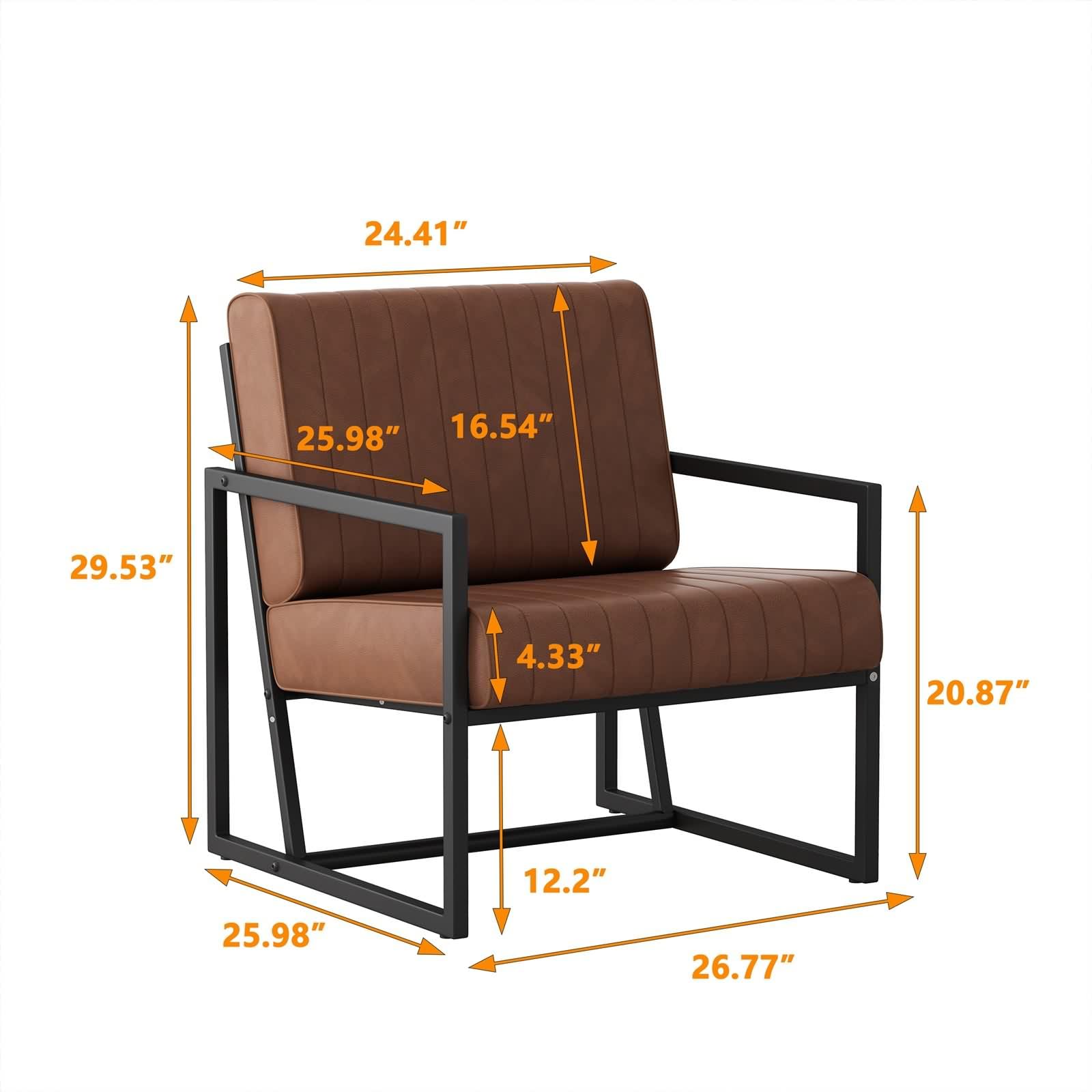 Brown Accent Chair, Arm Chairs PU Leather Comfy Modern Home Furniture for Living Room 26.77" L X 25.98" W 29.53" H