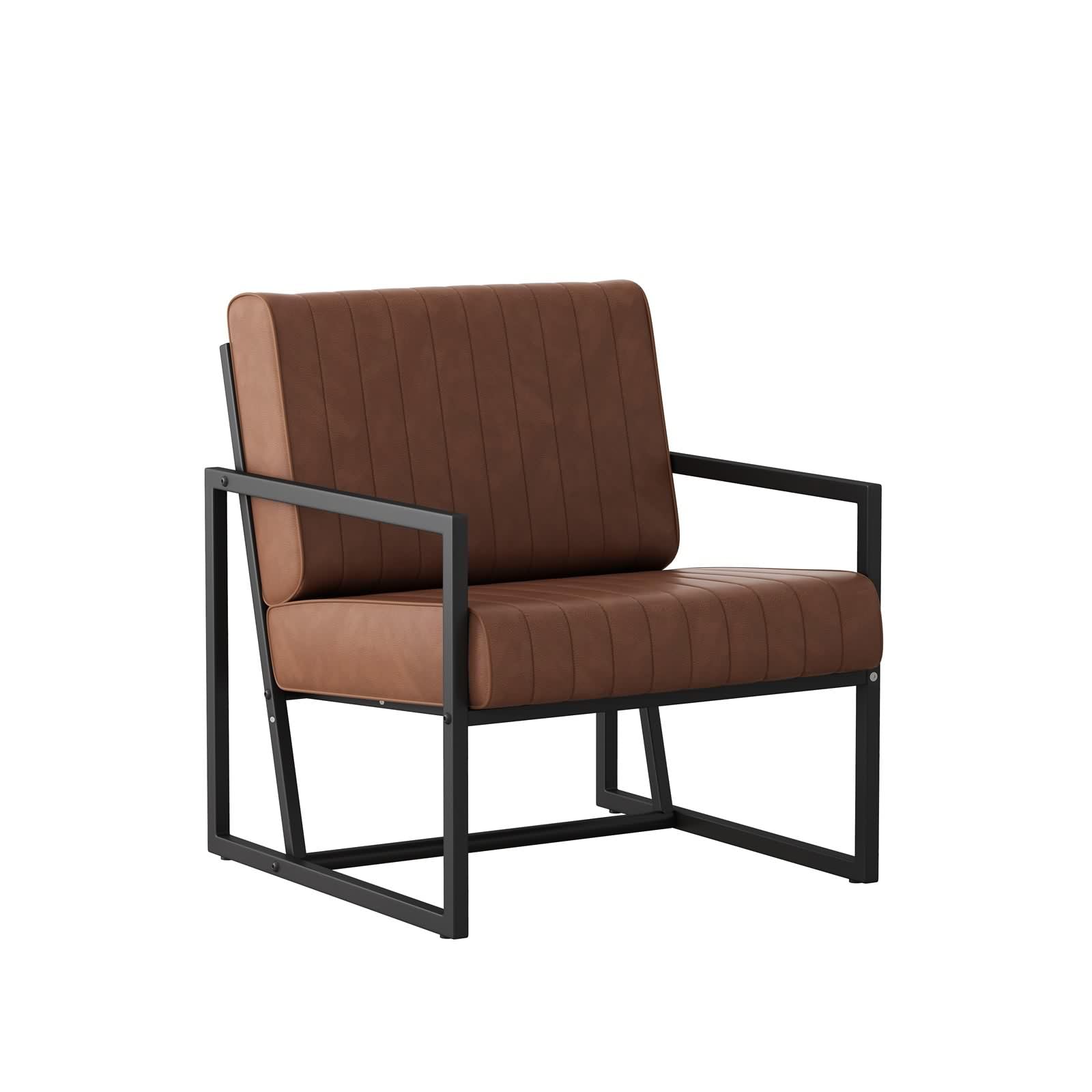 Brown Accent Chair, Arm Chairs PU Leather Comfy Modern Home Furniture for Living Room 26.77" L X 25.98" W 29.53" H
