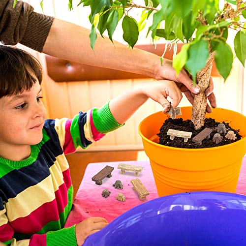 12 Pieces Miniature Fairy Garden Ornaments, Includes 6 Pieces Retro Wooden Style Benches, 6 Pieces Artificial Mini Root Stump for Moss Terrariums Landscape Dollhouse Accessories Decorations