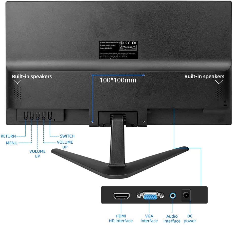22 Inch 1080P Thin LED Monitor with HDMI VGA Built in Speaker Compatible with CCTV Security DVR NVR