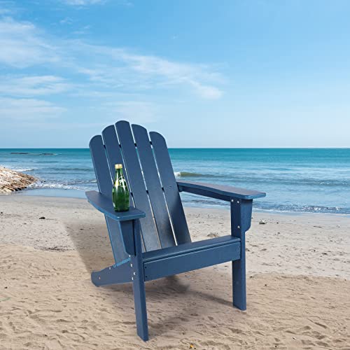 Piamomso Folding Plastic Adirondack Chair, All Weather Resistant Fire Pit Chair for Outside Patio Lawn Garden Backyard Deck, Blue